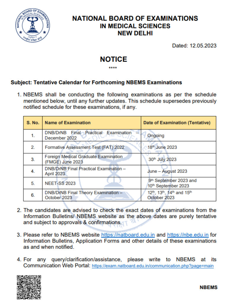 NBEMS Exam dates announced DNB theory practical exam dates - Mentorexam ...